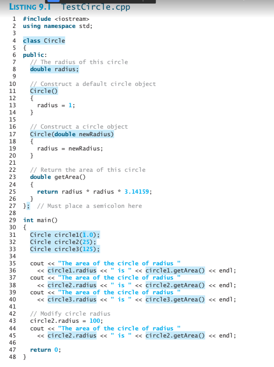 Solved LISTING 9.1 Testcircle.cpp i #include 2 using | Chegg.com