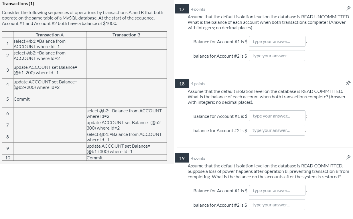 Solved Transactions (1) 17 Consider the following sequences | Chegg.com