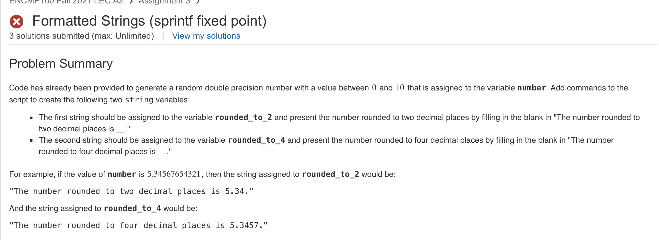 Solved X Formatted Strings (sprintf fixed point) 3 solutions | Chegg.com