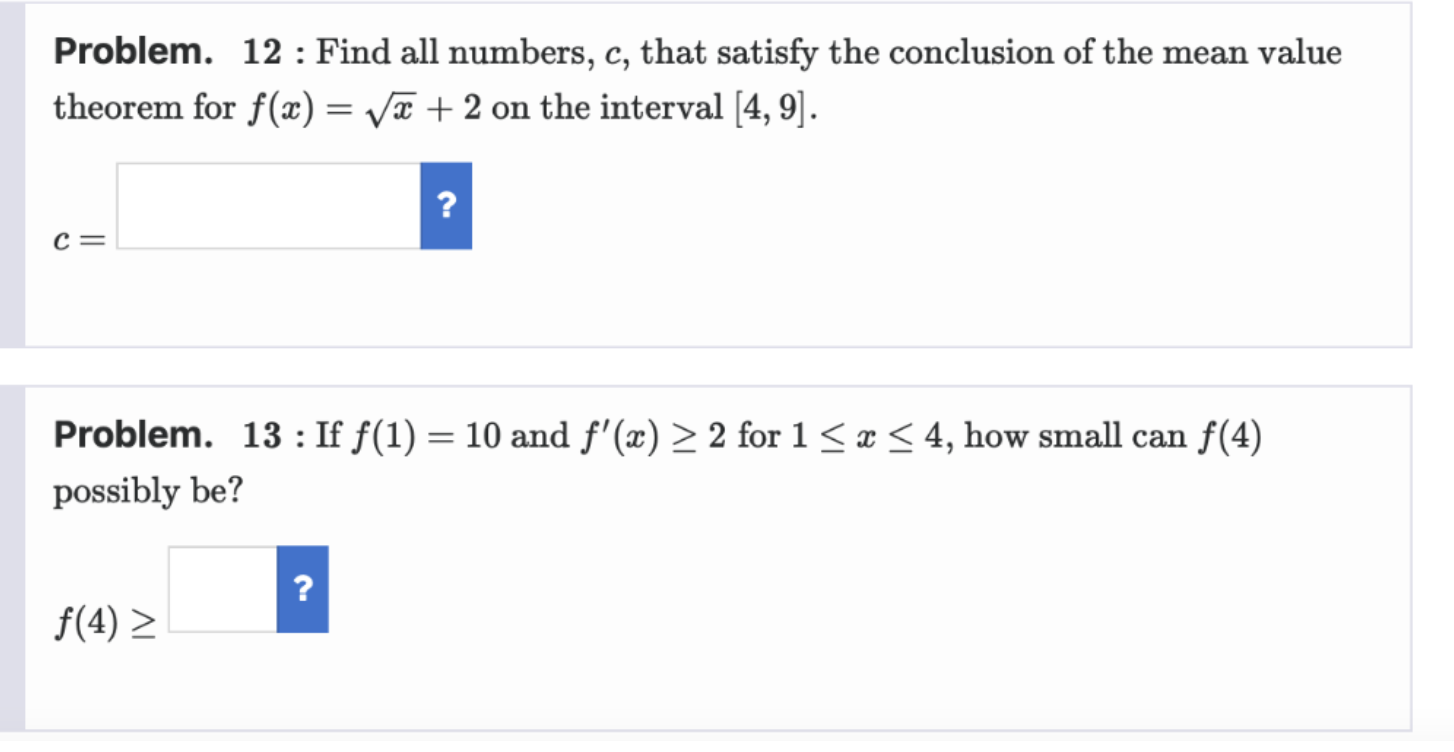 Solved Problem. 12: Find all numbers, c, that satisfy the | Chegg.com