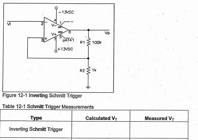 Solved Inverting Schmitt Trigger. 1. Review and build the | Chegg.com
