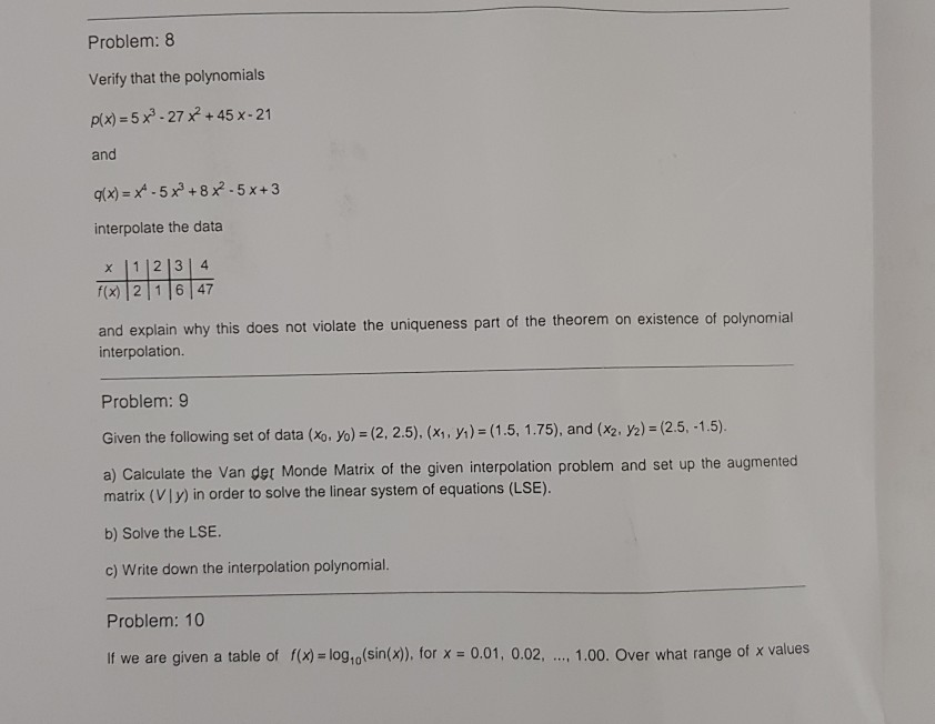 Solved Problem: 8 Verify that the polynomials p(x)=5%-27x2 | Chegg.com