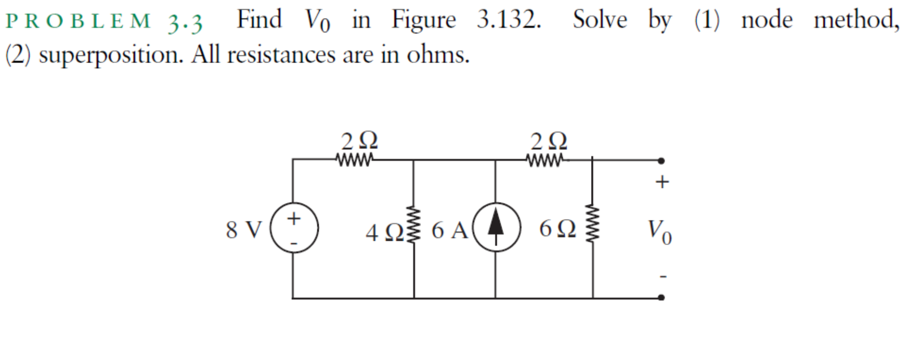 Solved PROBLEM 3.3 Find V0 in Figure 3.132. Solve by (1) | Chegg.com