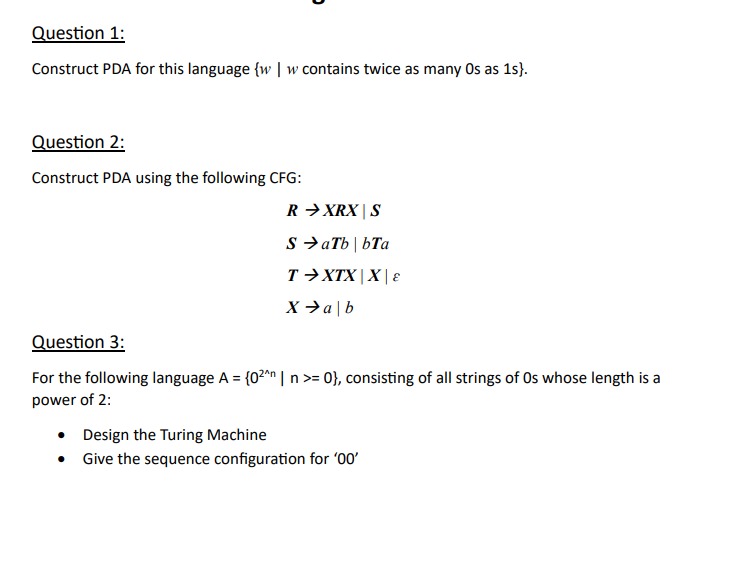 Solved Question 1:Construct PDA for this language contains | Chegg.com