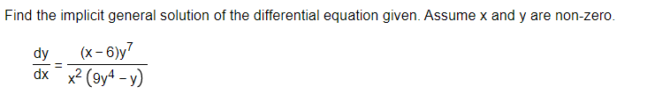 Solved Find the implicit general solution of the | Chegg.com
