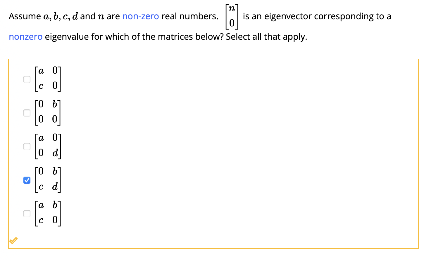 Solved Assume a,b,c,d ﻿and n ﻿are non-zero real numbers. | Chegg.com