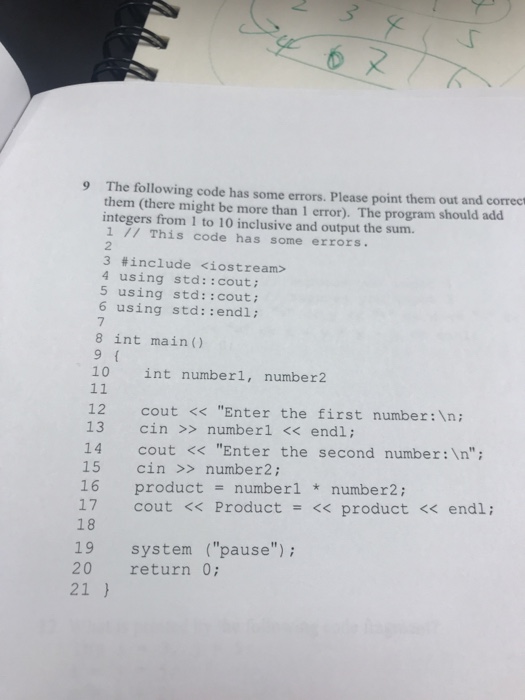 Solved 9 The following code has some errors. Please point | Chegg.com