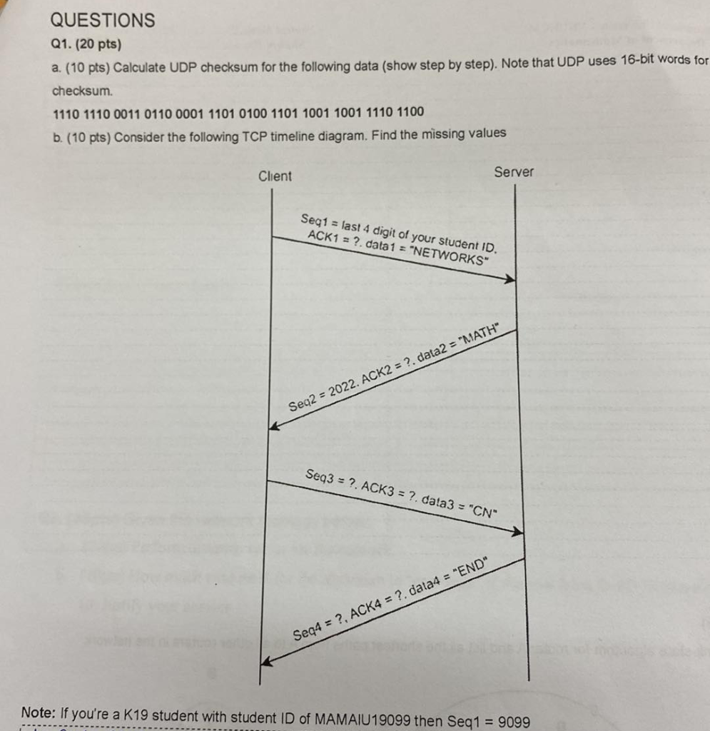 Solved Questions Q1 20 Pts A 10 Pts Calculate Udp 
