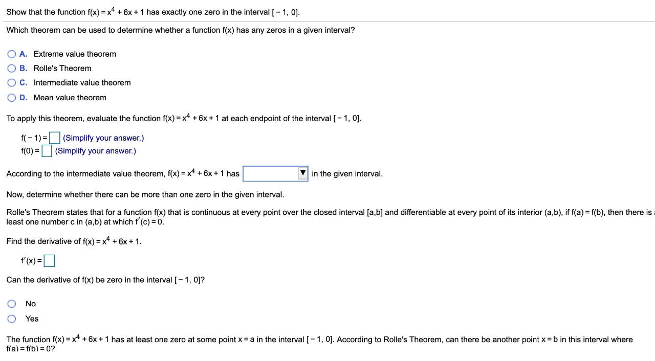 Solved Show that the function f(x)= x4 + 6x +1 has exactly | Chegg.com