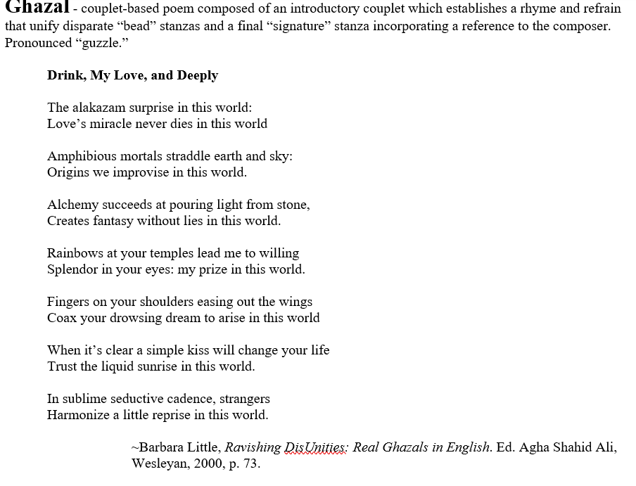 Ghazal - couplet-based poem composed of an | Chegg.com