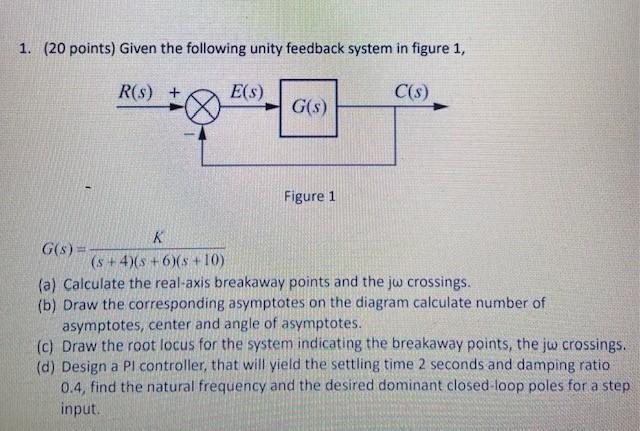 Solved 1. (20 points) Given the following unity feedback | Chegg.com