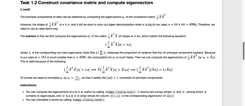 Task 1.2 Construct covariance matrix and compute | Chegg.com