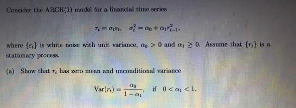 Consider the ARCH(1) model for a financial time | Chegg.com