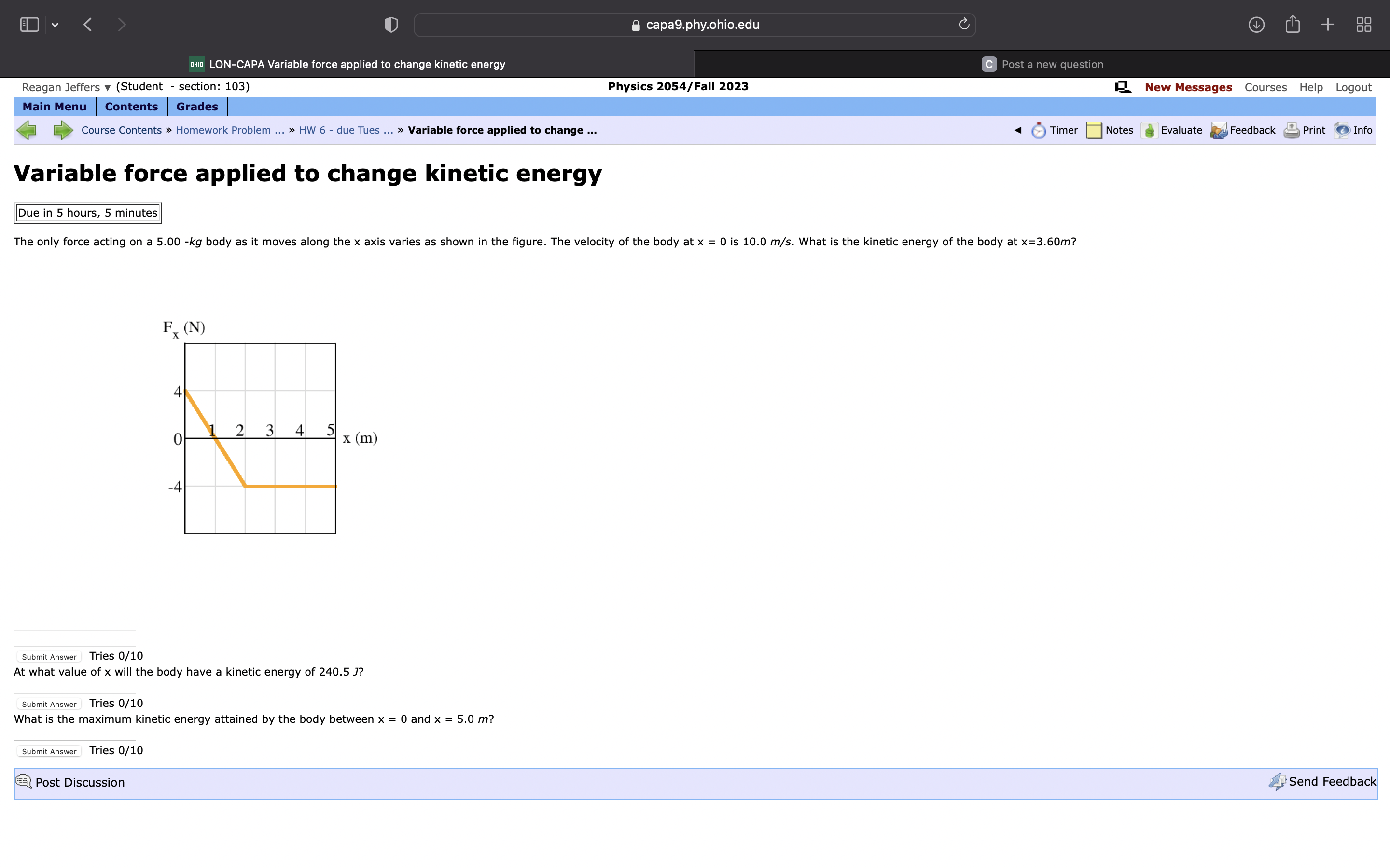 Variable force applied to change kinetic energy | Chegg.com