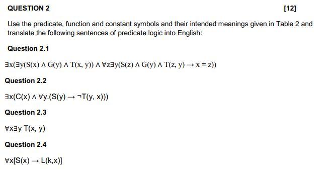 Solved QUESTION 2 [12] Use the predicate, function and | Chegg.com