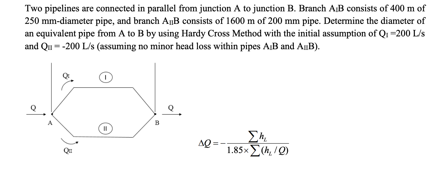 Solved Two pipelines are connected in parallel from junction | Chegg.com