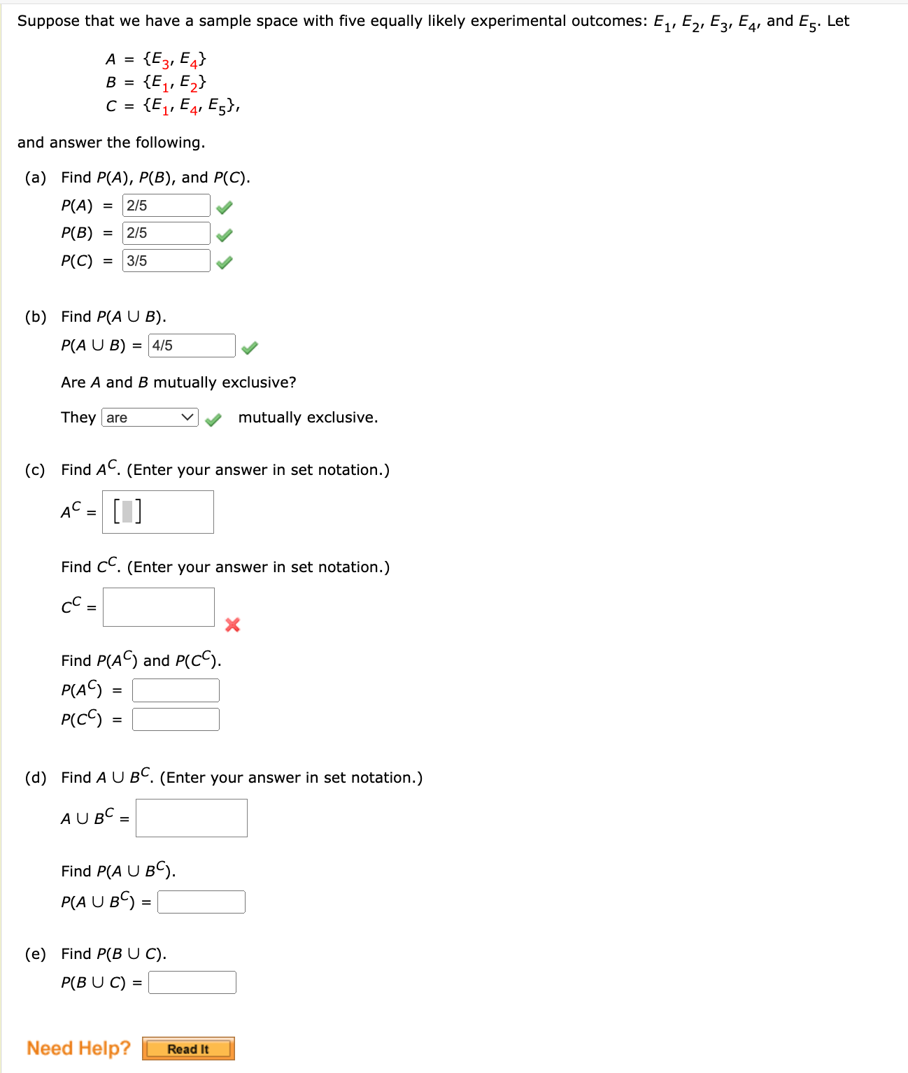 Solved Suppose that we have a sample space with five equally | Chegg.com