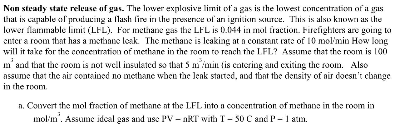 Solved Non steady state release of gas. The lower explosive | Chegg.com
