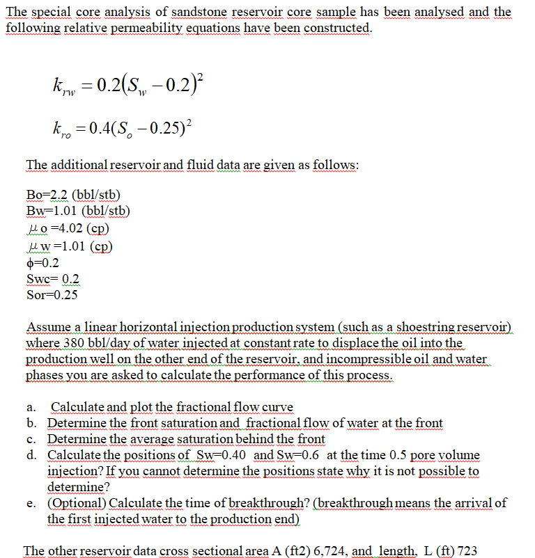 The special core analysis of sandstone reservoir core | Chegg.com