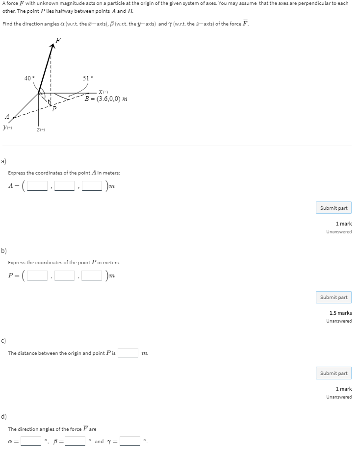 Solved A force F with unknown magnitude acts on a particle | Chegg.com
