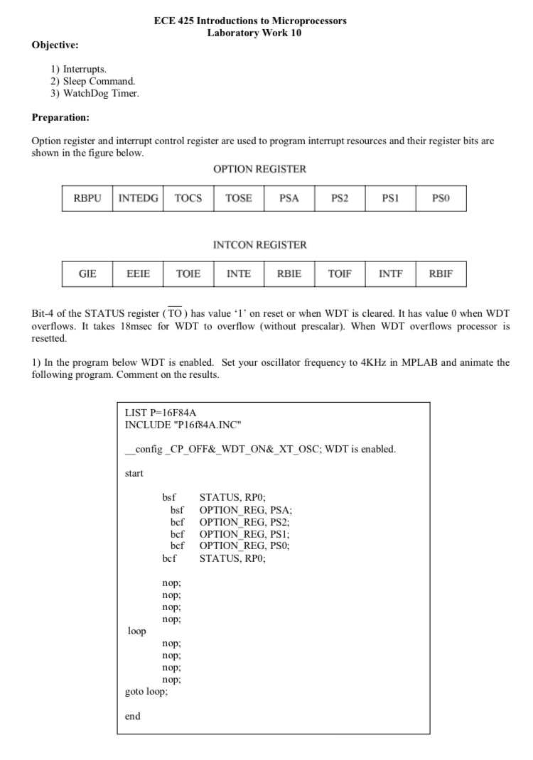 ECE 425 Introductions to Microprocessors Laboratory | Chegg.com
