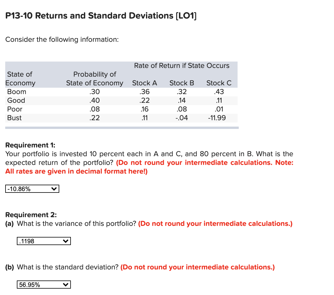 Solved P13-10 Returns and Standard Deviations (LO1] Consider | Chegg.com
