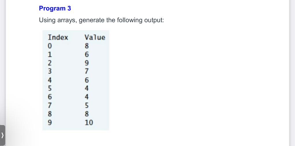 Solved Using arrays, generate the following output: | Chegg.com