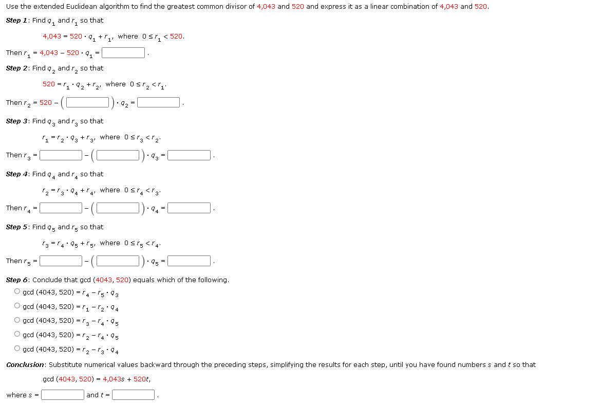 Solved Use the extended Euclidean algorithm to find the | Chegg.com