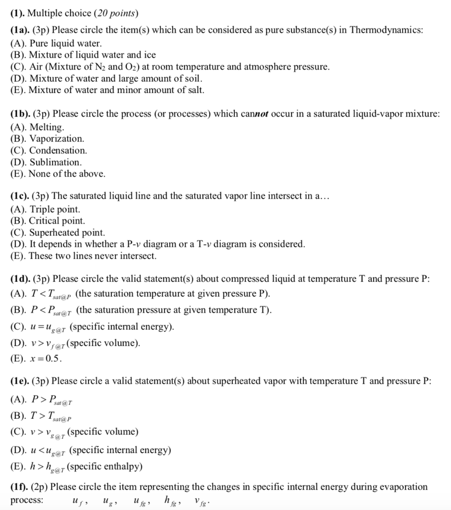 Solved (1). Multiple choice (20 points) (1a). (3p) Please | Chegg.com