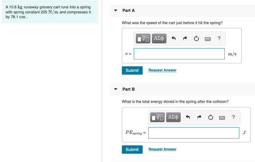 Solved A 10.6 kg runaway grocery cart runs into a spring | Chegg.com