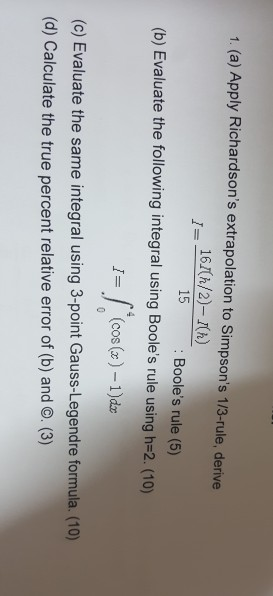 Solved 1. (a) Apply Richardson's extrapolation to Simpson's | Chegg.com