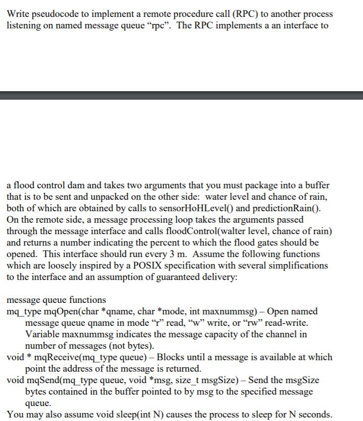 Write pseudocode to implement a remote procedure call | Chegg.com