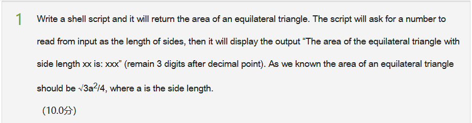 Solved 1 Write a shell script and it will return the area of | Chegg.com