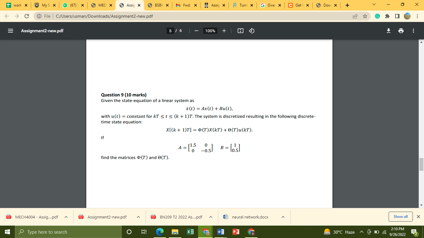 Solved Given the state-equation of a linear system as 𝑥̇ | Chegg.com