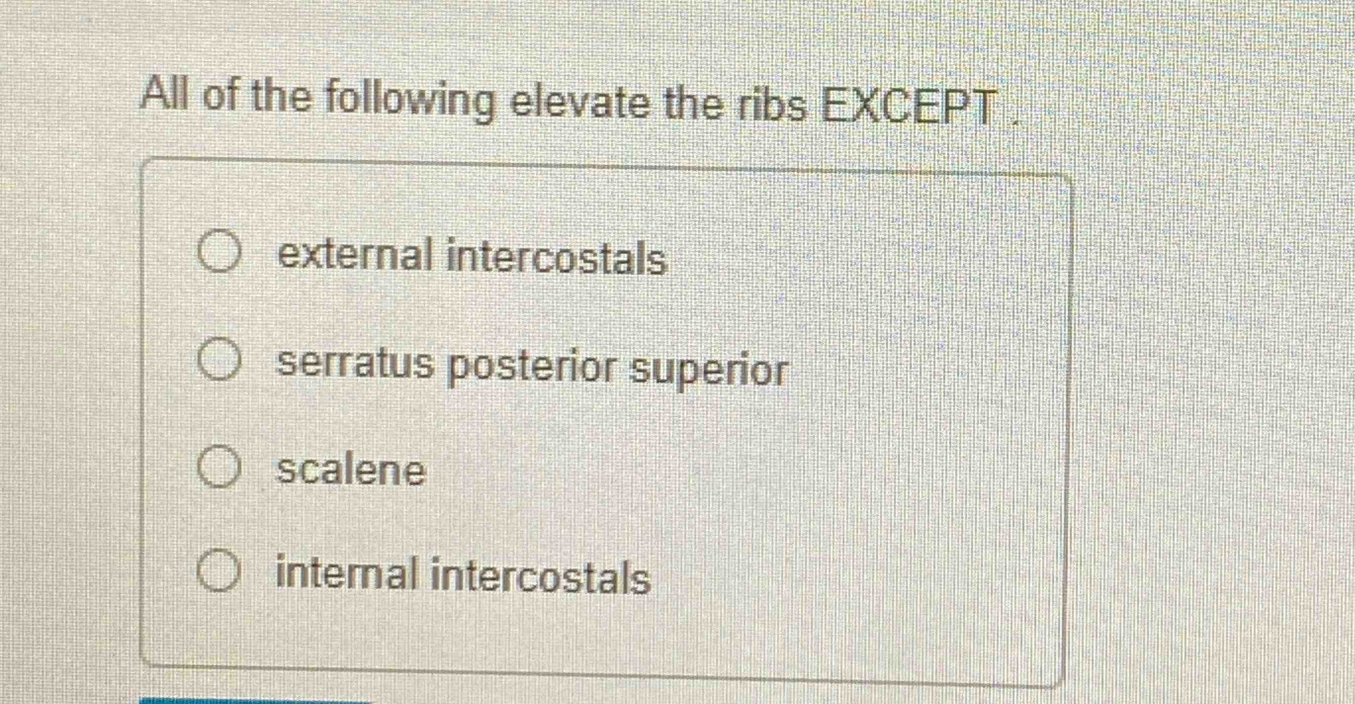 Solved All of the following elevate the ribs EXCEPTexternal | Chegg.com