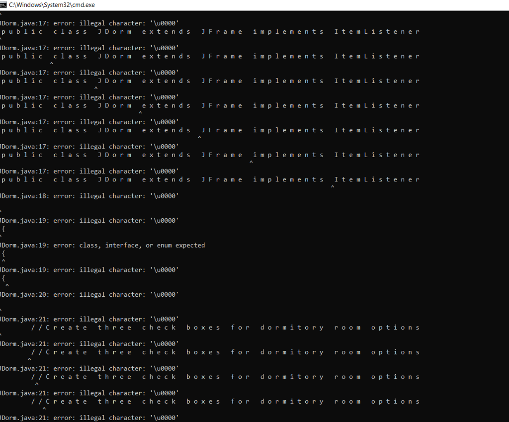 Solved C:\Windows\System32\cmd.exe Dorm.java:1: error: | Chegg.com