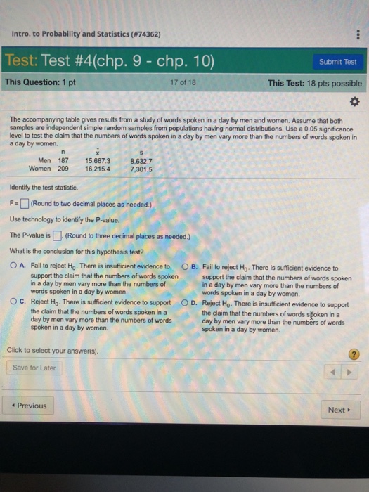 Solved Test #4(chp. 9-chp. 10) Intro, to Probability and | Chegg.com