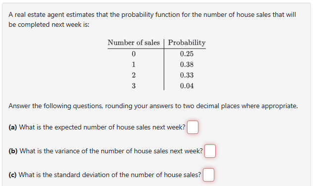 Solved A real estate agent estimates that the probability | Chegg.com