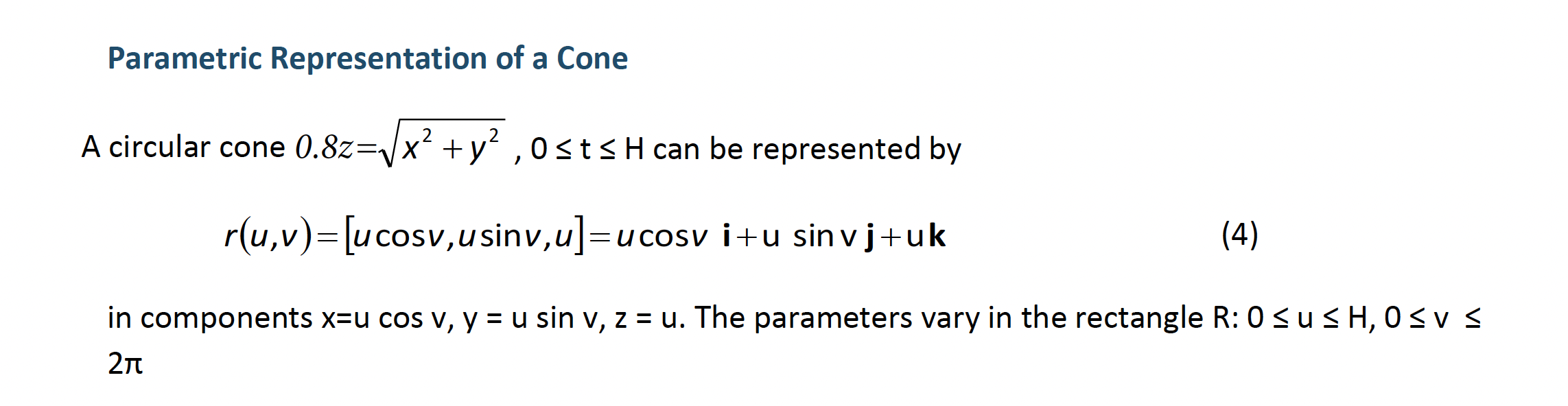 Solved Parametric Representation of a Cone 2 2 A circular | Chegg.com