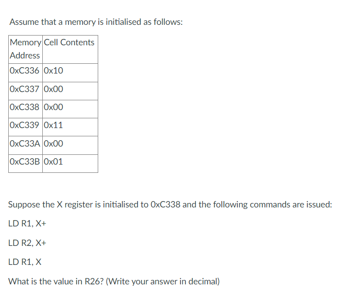 Solved Assume that a memory is initialised as follows: | Chegg.com