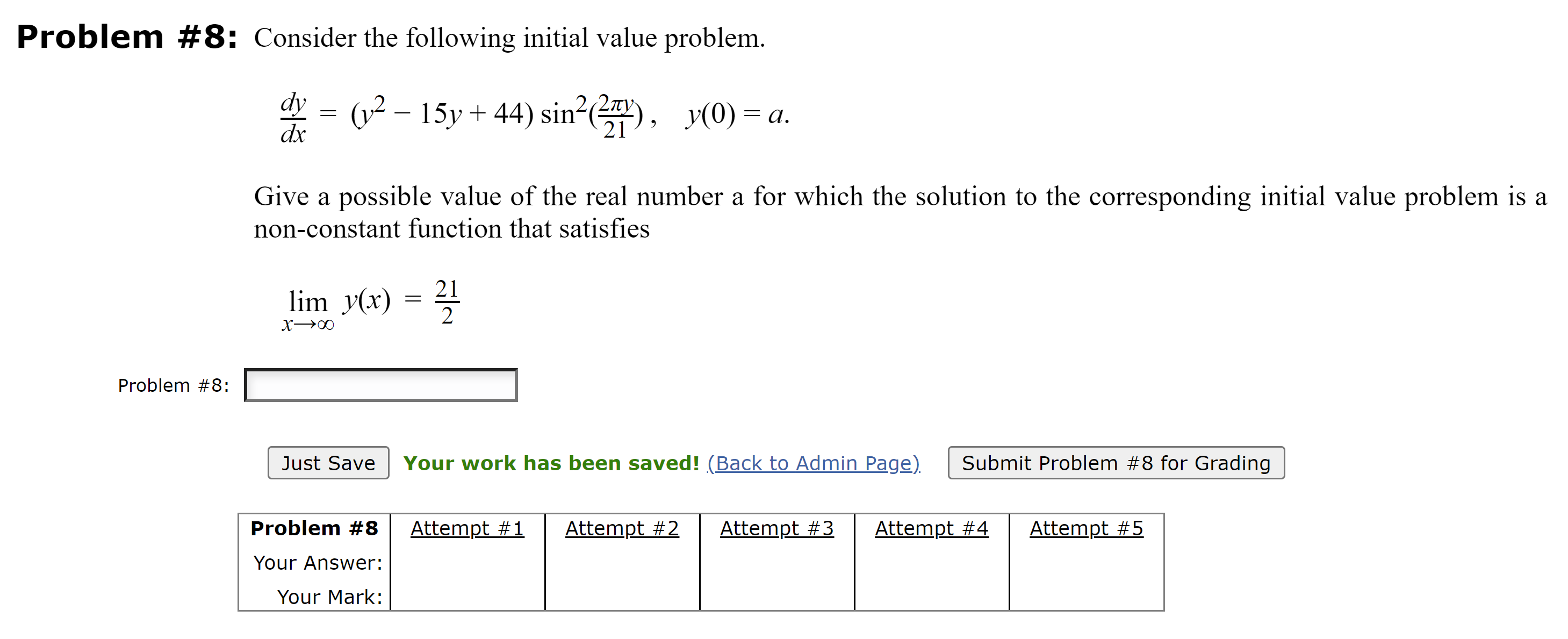 Problem \# 8: Consider the following initial value | Chegg.com
