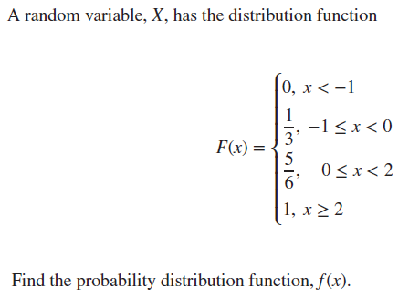 Solved A random variable, X, has the distribution function | Chegg.com