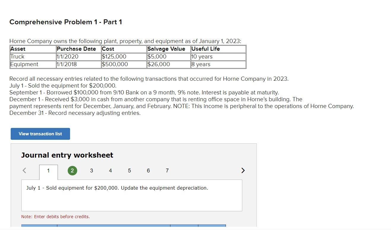 Solved Comprehensive Problem 1 - Part 1 Horne Company owns | Chegg.com