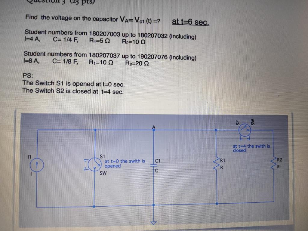 Solved 25 pts) Find the voltage on the capacitor Va=Vc1 (t) | Chegg.com