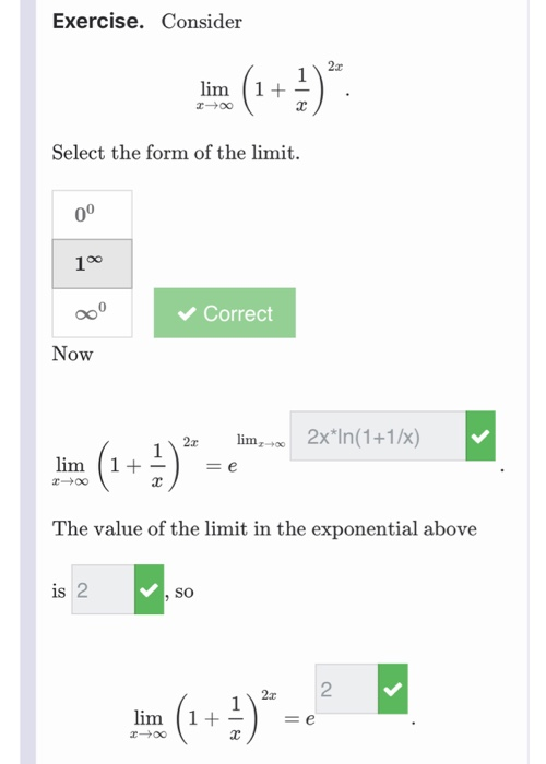 Solved Exercise. Consider 2a lim 1+ - Select the form of the | Chegg.com