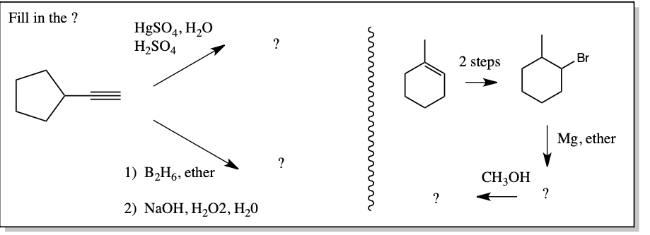 Solved Fill in the ? HgSO4, H2O H2SO4 ? 2 steps Br Mg, ether | Chegg.com