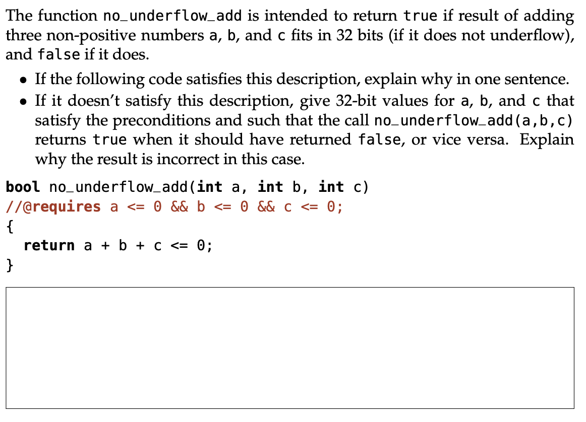 Solved The function no_underflow_add is intended to return | Chegg.com