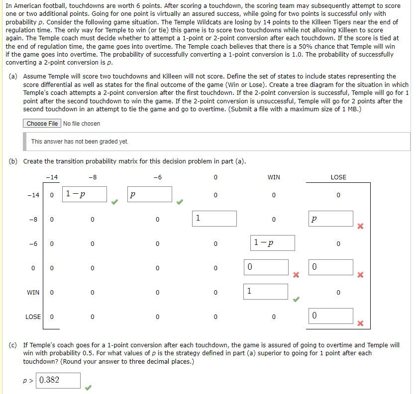 Solved In American football, touchdowns are worth 6 points. | Chegg.com