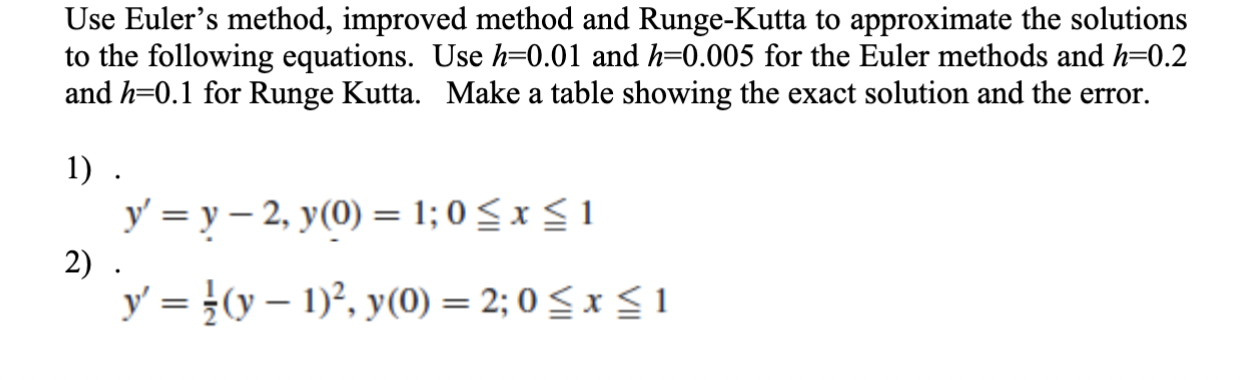 Solved Use Euler's method, improved method and Runge-Kutta | Chegg.com