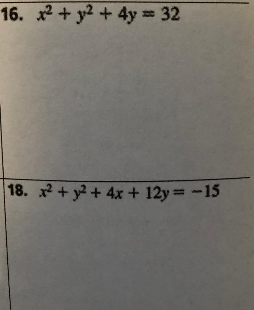 Solved x2+y2+4y=32 x2+y2+4x+12y=−15 | Chegg.com